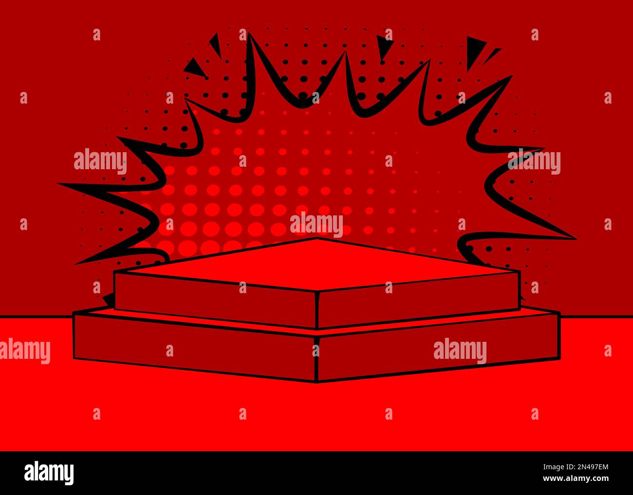 Red Comic Book Product podium. Vintage pop art stage for mockup ...