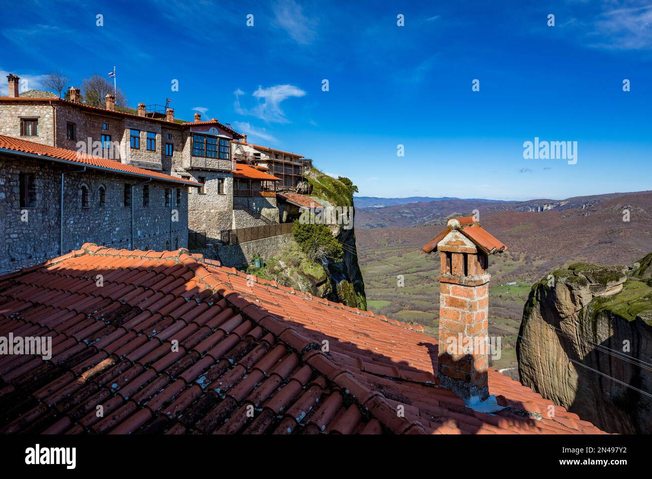 Meteora, Greece, monastery perspective in a sunny day. Famous travel ...