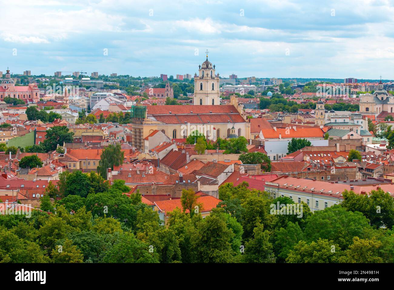 Panoramic old of old historic part of Vilnius with red roofs and ...