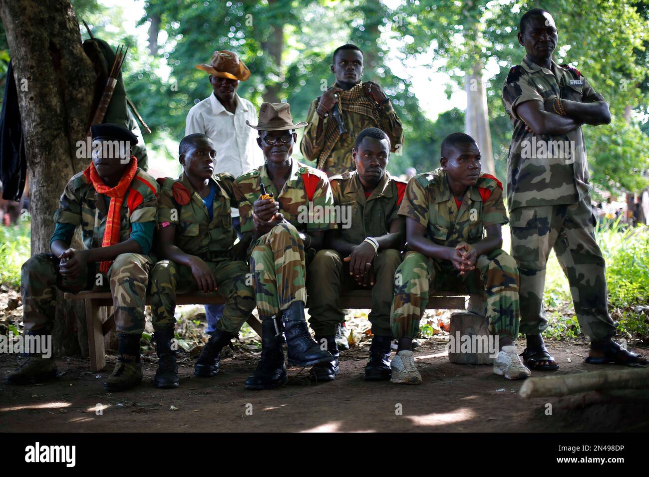 Anti Balaka militiamen stay in their base south of the southern Bangui ...