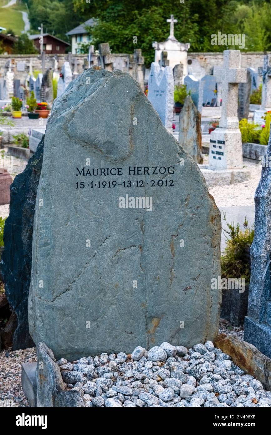 The grave of the mountaineer Maurice Herzog in the cemetery Cimetiere ...