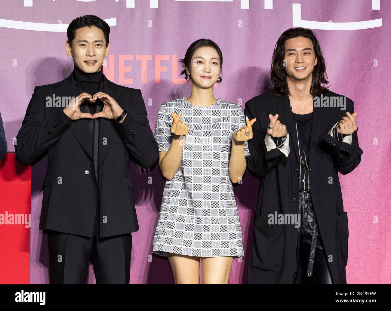 Seoul, South Korea: 8 February 2023 – (L to R) South Korean actors Teo Yoo, Kim Ok-bin and Kim ...