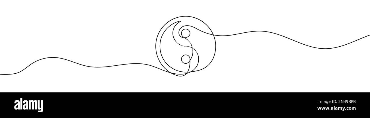 Continuous linear drawing of Yin Yang symbol. Single line drawing of ...