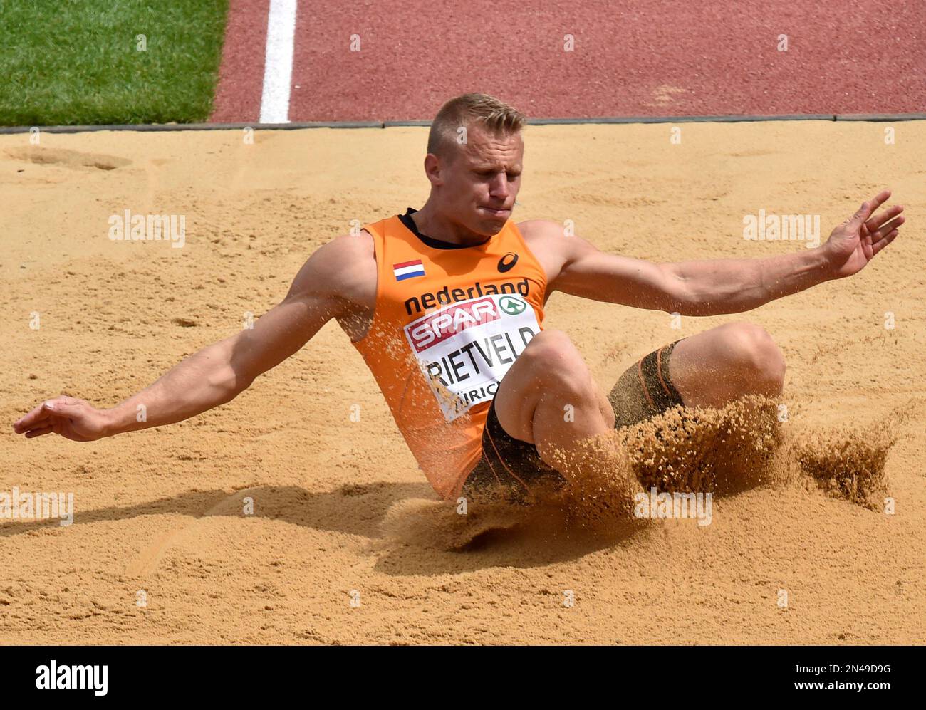 Netherlands' Pelle Rietveld competes in the long jump of the men's ...