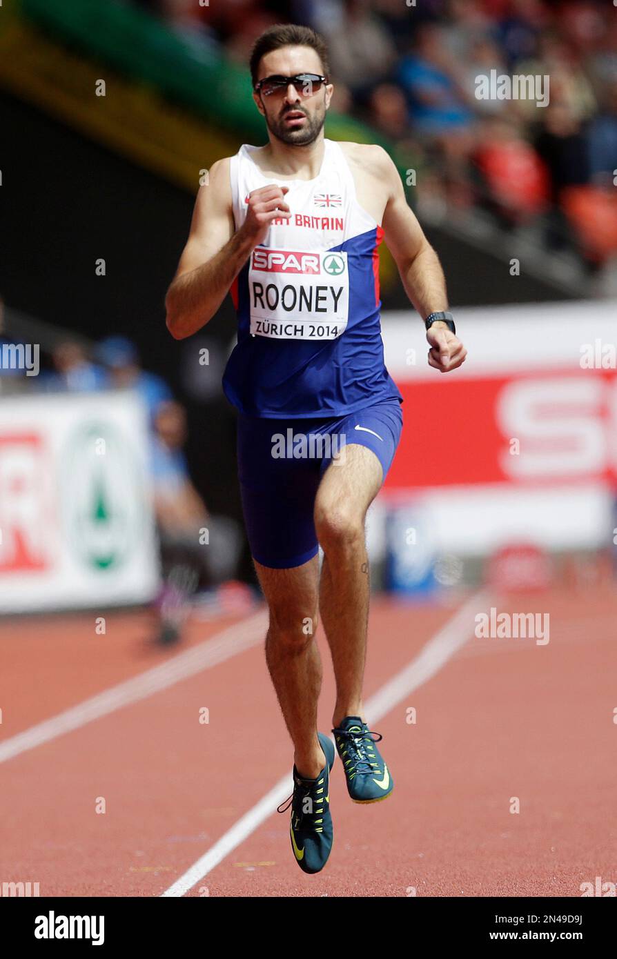 Britain's Martin Rooney runs in his 400m heat during the European ...