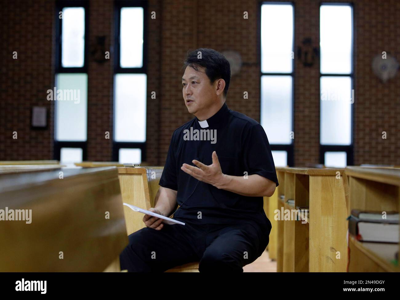 In this photo taken on Monday, July 28, 2014, Rev. Park Geun Tae speaks ...