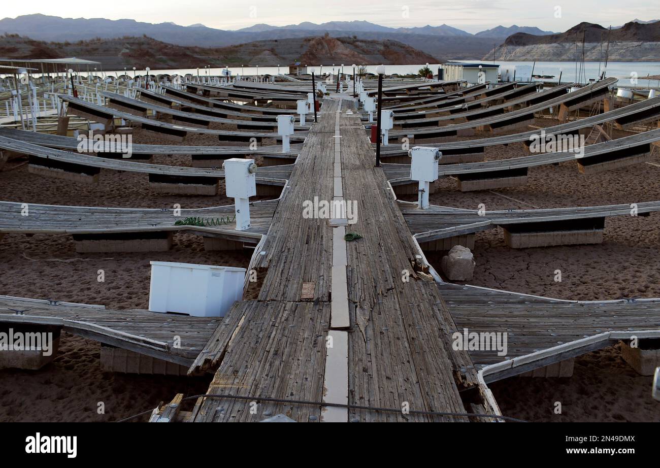 In this July 16, 2014 photo, docks at what was once the Echo Bay Marina ...