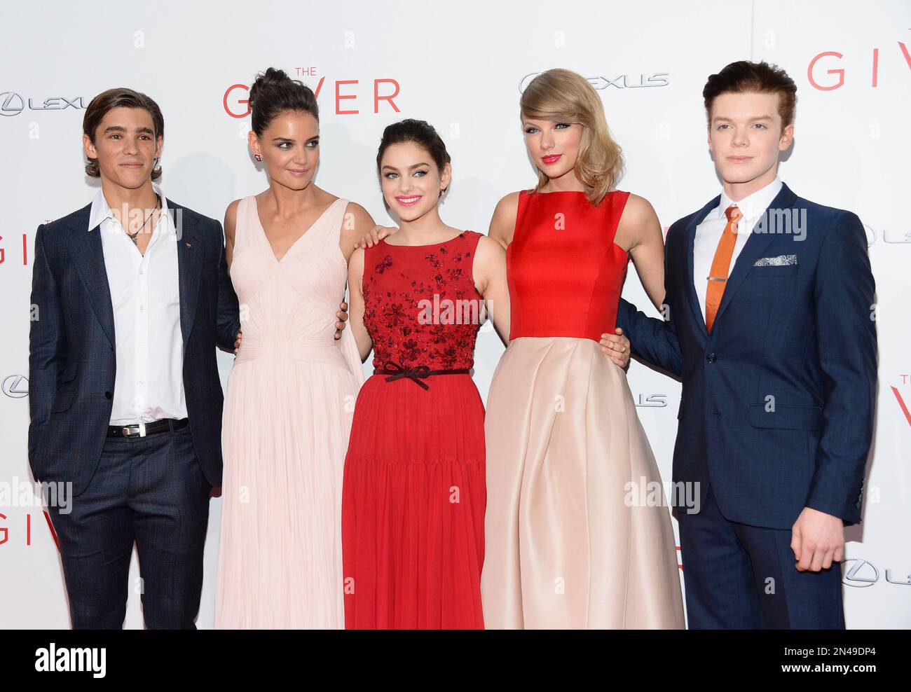 Actors Brenton Thwaites, left, Katie Holmes, Odeya Rush, Taylor Swift ...