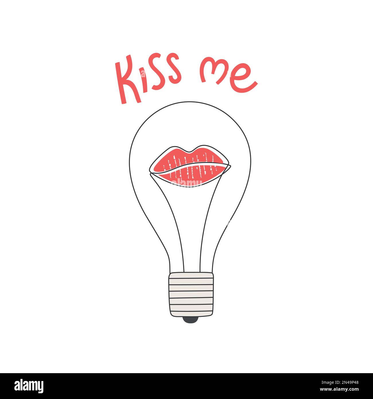 Cute vector illustration with line bulb, lips, text kiss me for ...