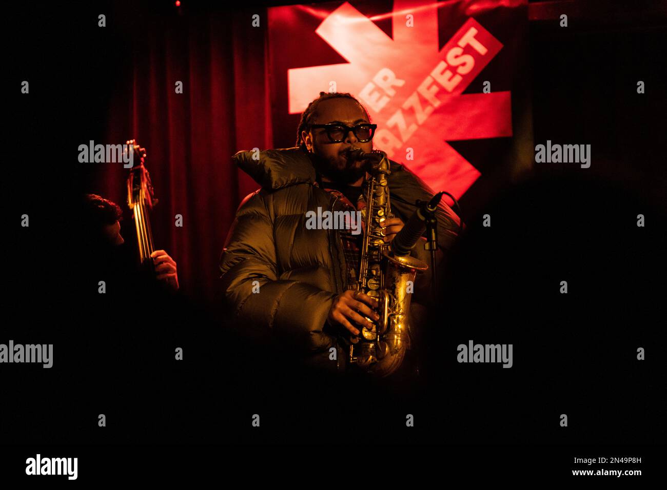 Immanuel Wilkins, alto sax with band performs during Winter JazzFest ...