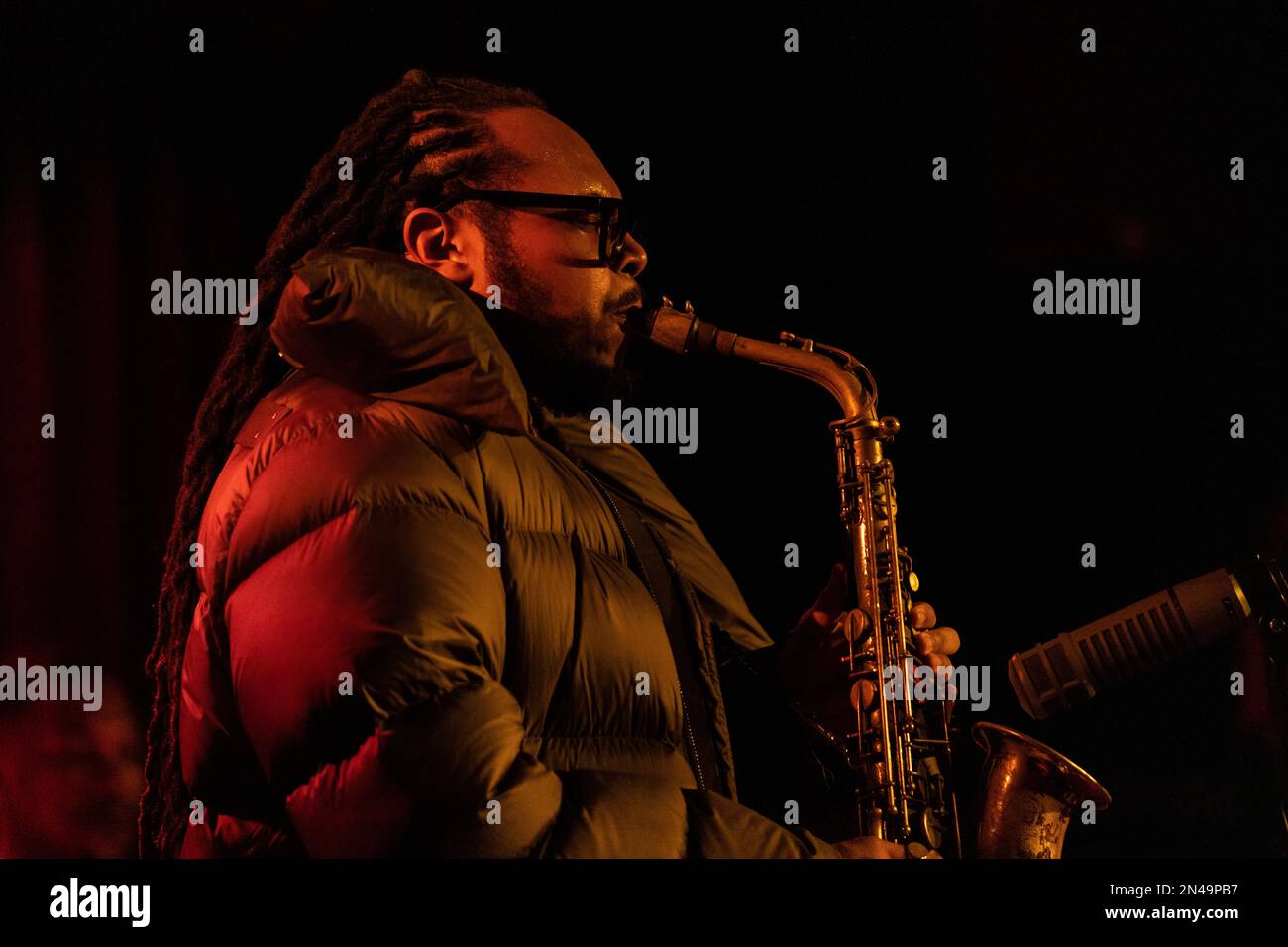 Immanuel Wilkins, alto sax with band performs during Winter JazzFest ...