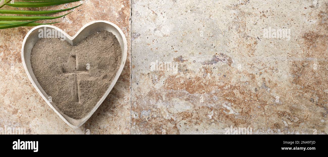 Ash wednesday, crucifix made of ash, dust as christian religion. Lent ...