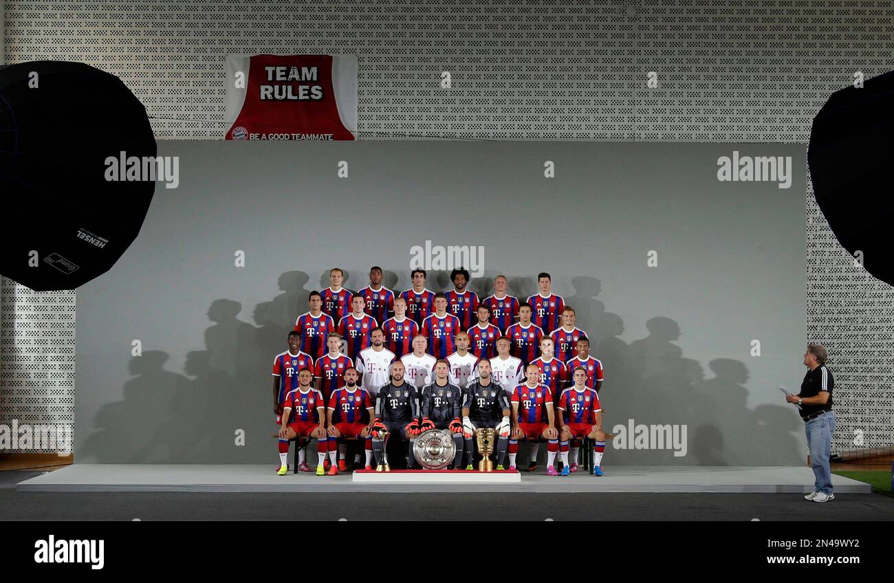 FC Bayern Munich players pose during an official photo shooting for the ...