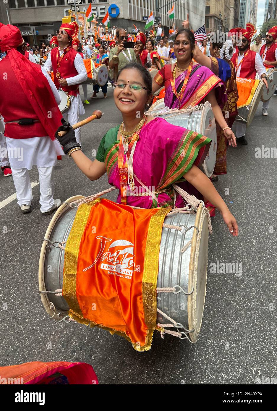 Lively young drummer at the 75th Annual Indian Independence Day Parade ...