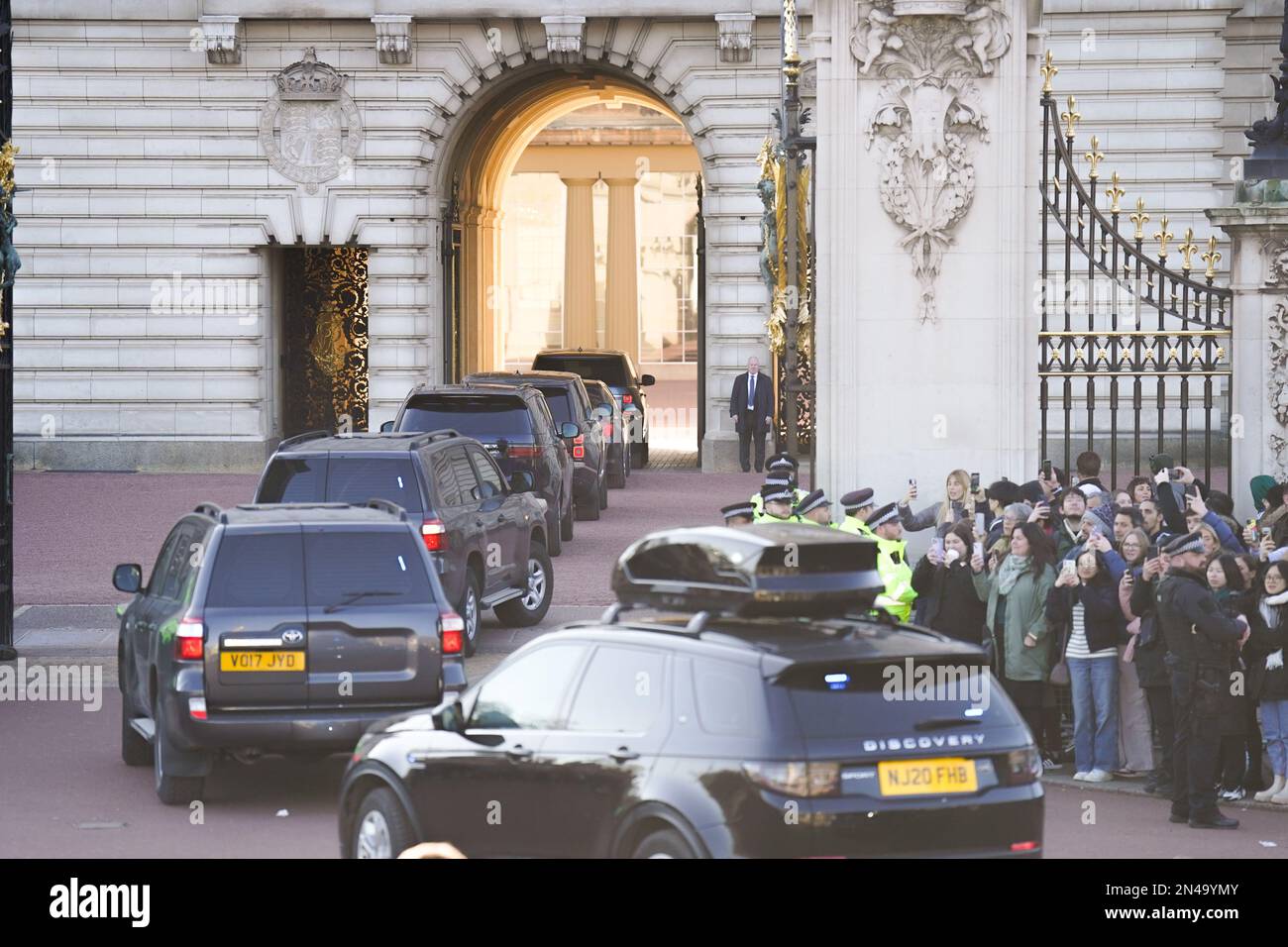 A motorcade carrying Ukrainian President Volodymyr Zelensky arrives at ...