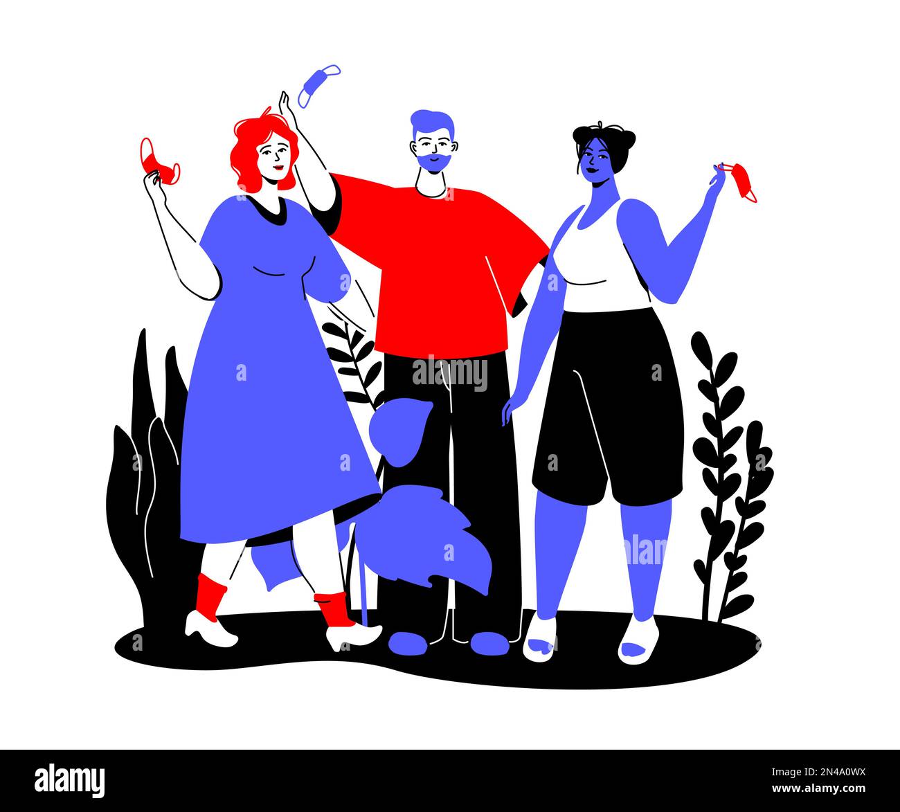 Freedom from mask mode - colorful flat design style illustration Stock ...