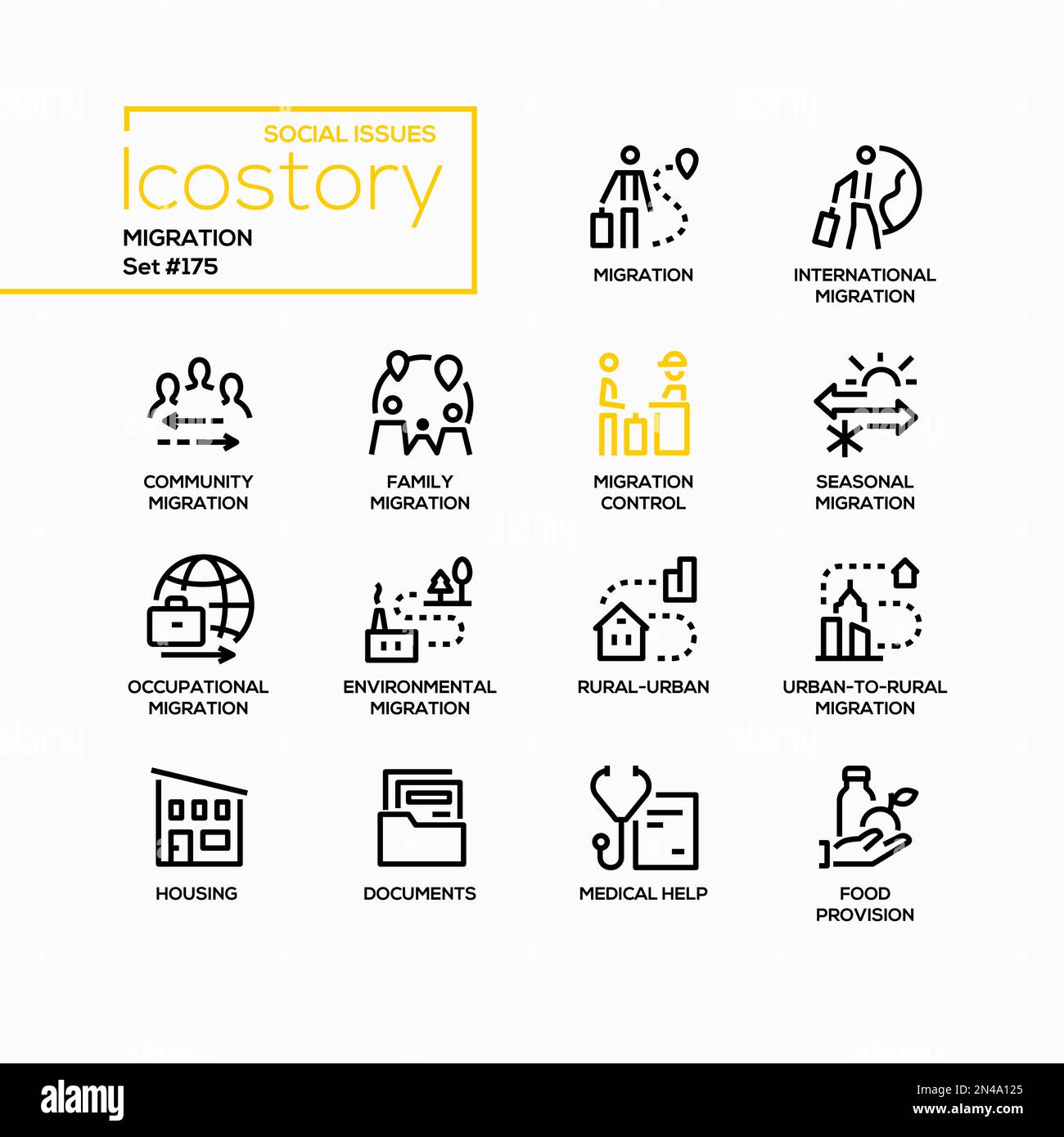 Assistance with international migration - line design style icons set ...