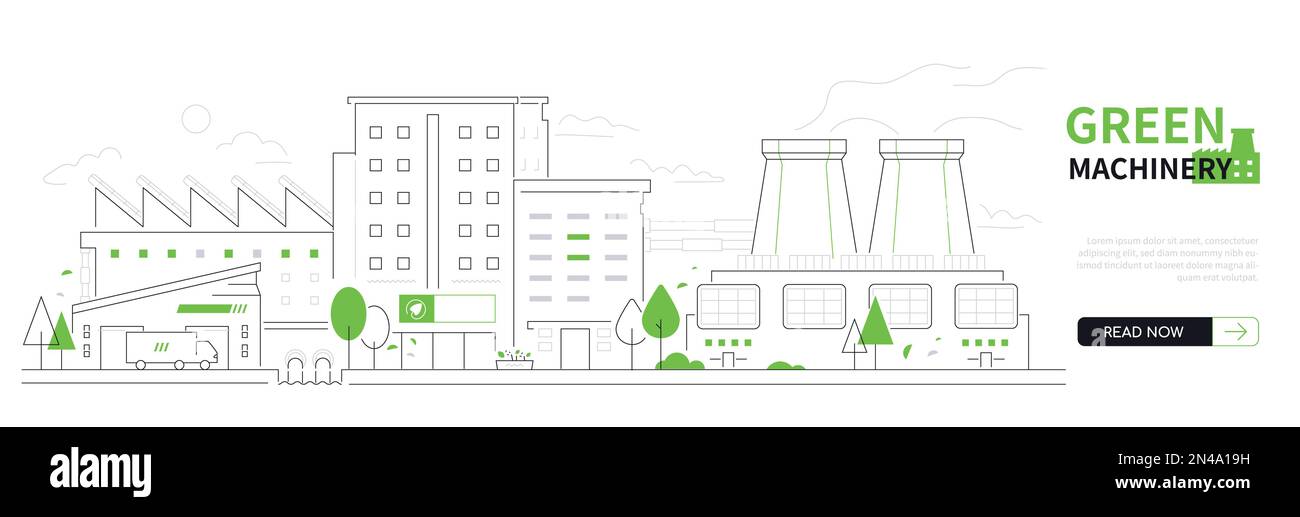 Green machinery - modern thin line design style vector banner Stock ...