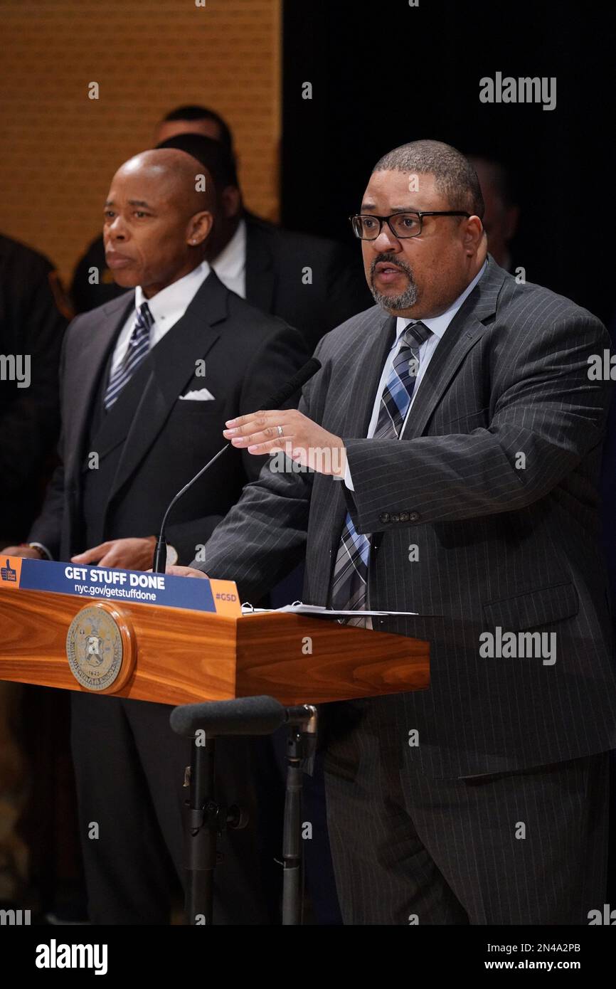 New York, NY, USA. 7th Feb, 2023. Eric Adams, Alvin L Bragg Jr at the ...