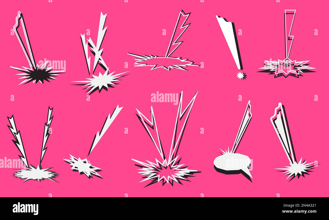 Collection of thunderbolt pop art cartoon comic speech warning icons ...