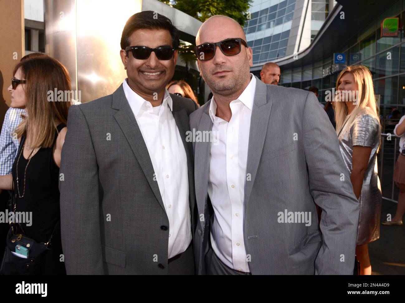 Producer Aditya Sood, left, and writer Nick Thomas arrive at the Los ...