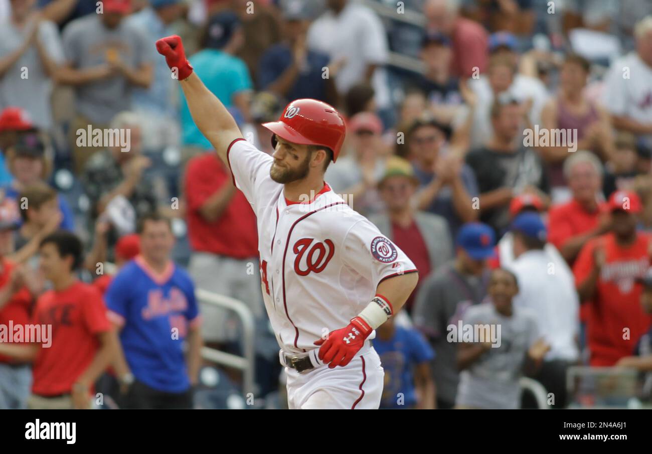 Washington Nationals’ Bryce Harper celebrates his two-run home run as ...