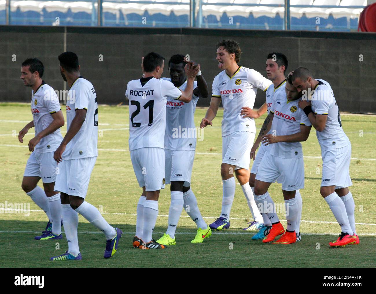 Young Boys players celebrate a goal against Ermis Aradippou during ...