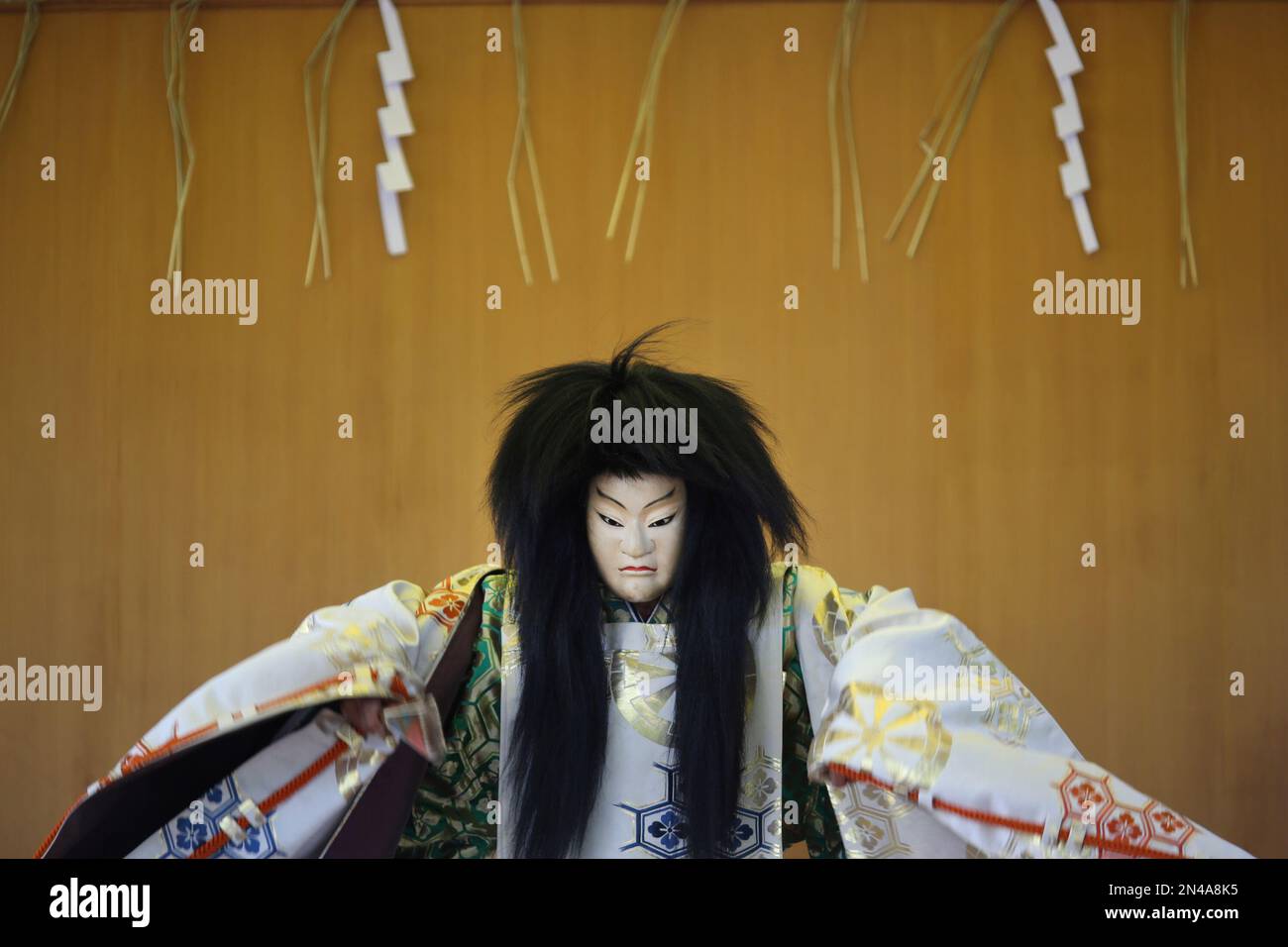 An artist performs a traditional Kagura or a scared dance dedicated to ...