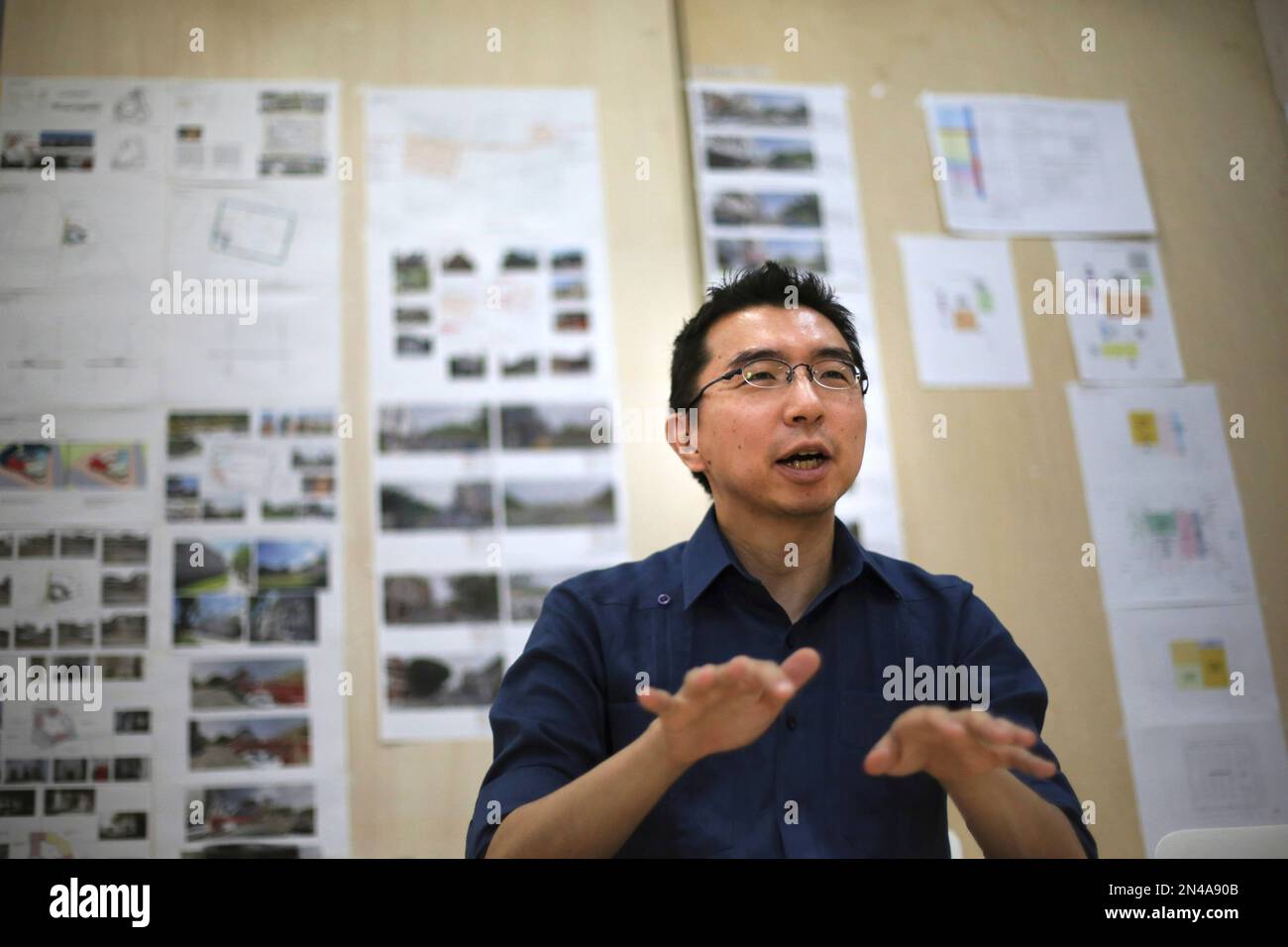 In this June 18, 2014 photo, Japanese architect Sou Fujimoto speaks at ...