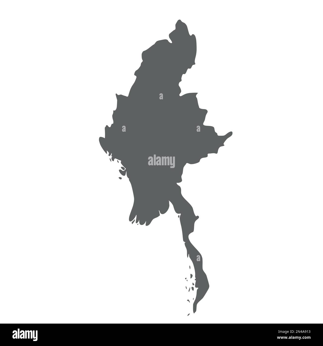 Burma, Myanmar - smooth grey silhouette map of country area. Simple flat vector illustration ...