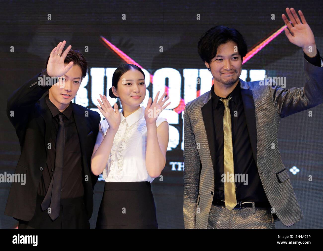 Cast members from the Japanese film "Rurouni Kenshin", from left ...