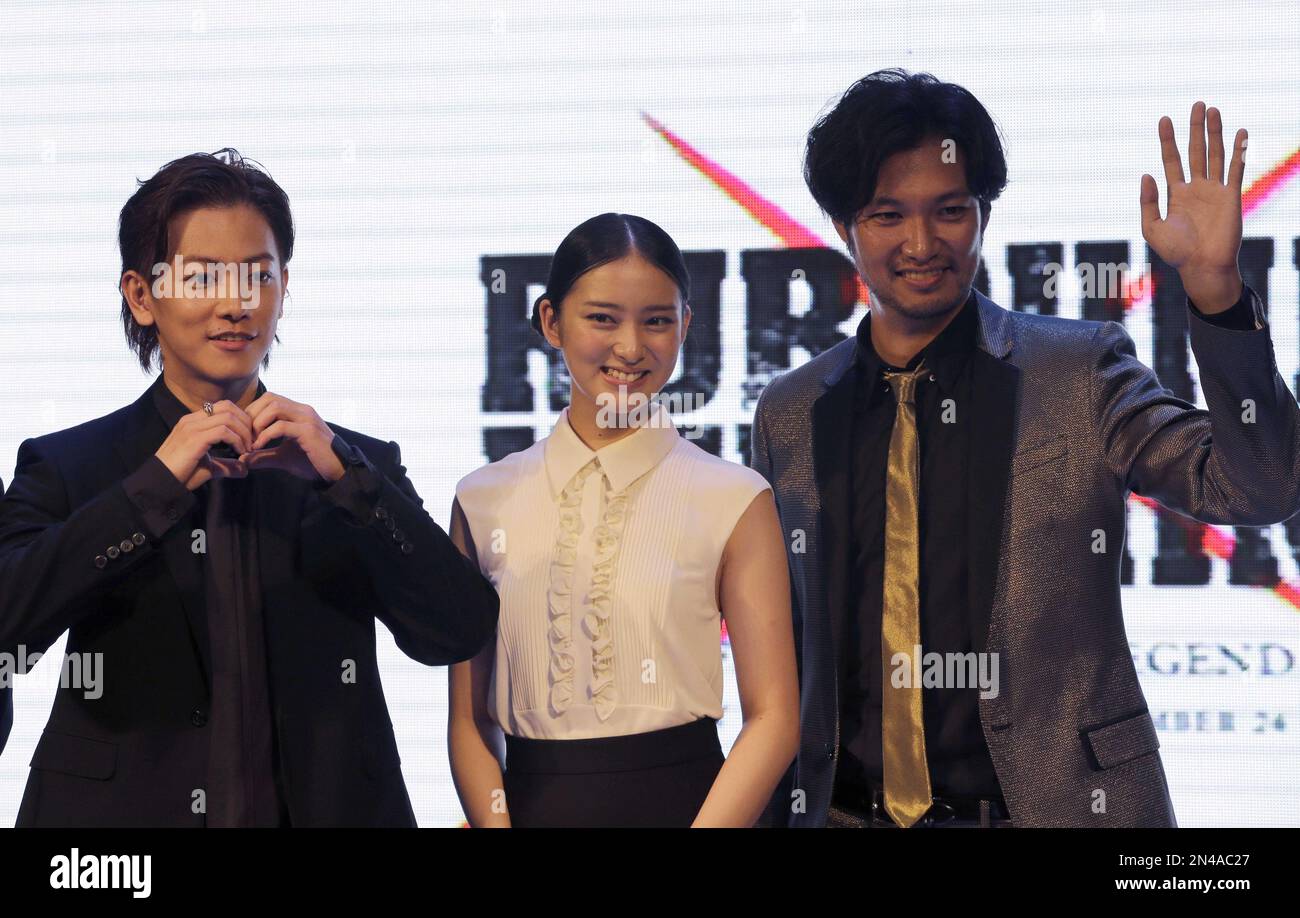 Cast members from the Japanese film "Rurouni Kenshin", from left, Takeru Satoh, Emi Takei and ...