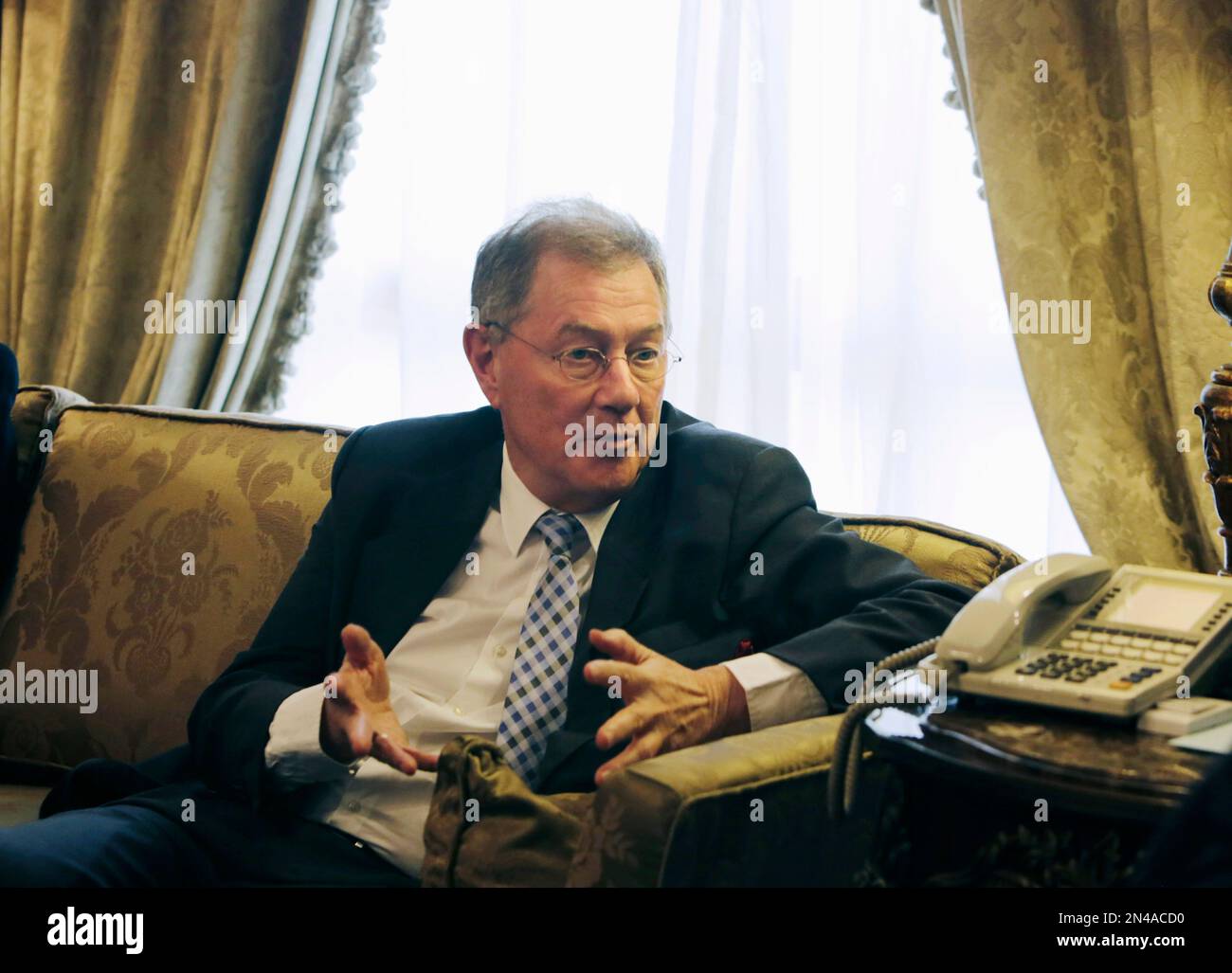 U.N. Special Coordinator for the Middle East Peace Process Robert Serry talks with Egyptian ...