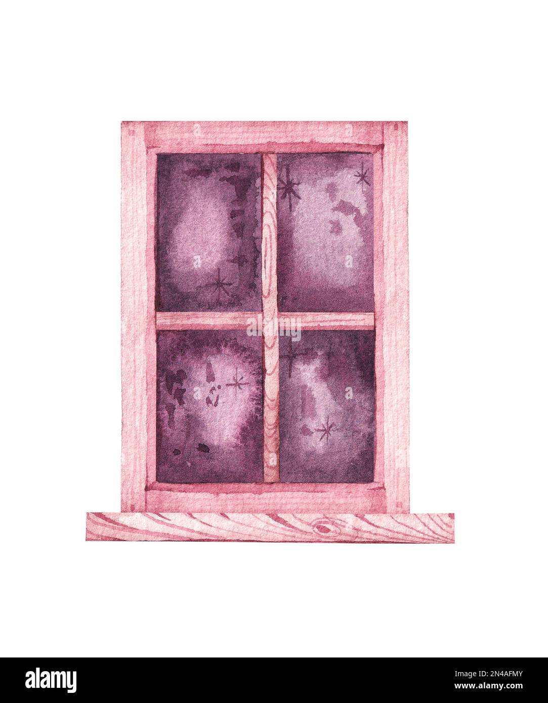 Watercolor wooden window on a white background for decorating fabrics ...