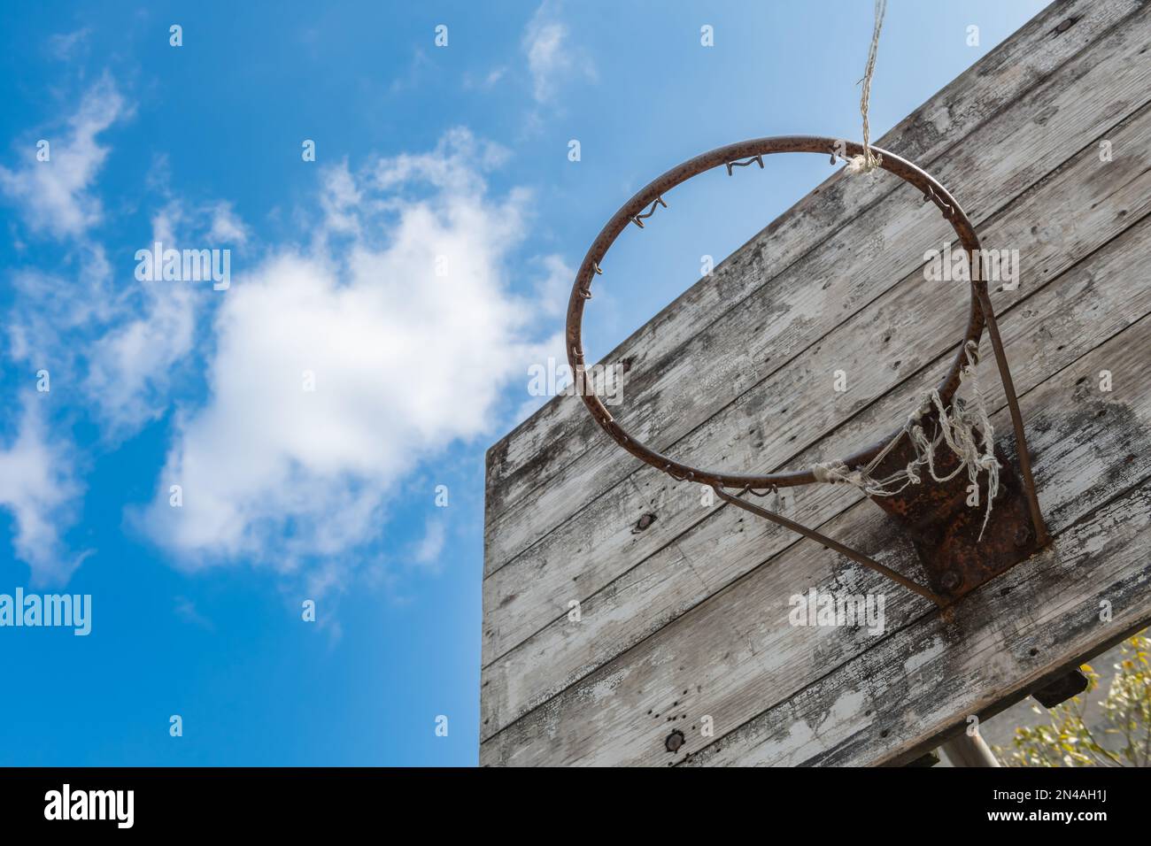 angle view basketball hoop and board under the blue sky horizontal ...
