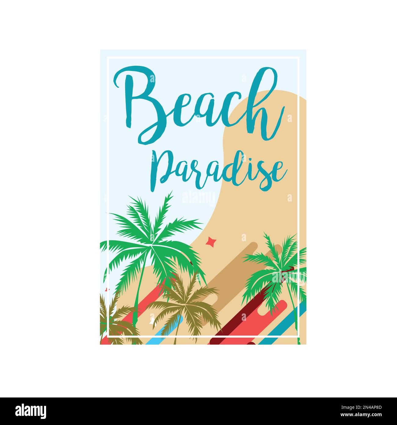 Beach Paradise Palm tree background summer banner greeting card sticker ...