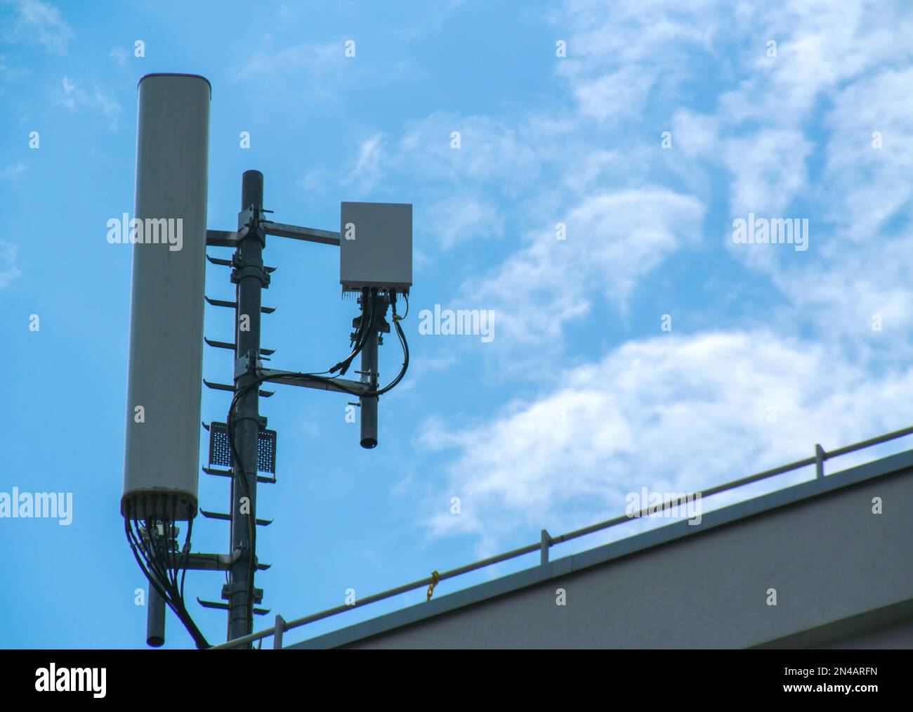 Large 5g 6g LTe antennas on the pole with the blue color sky on the ...