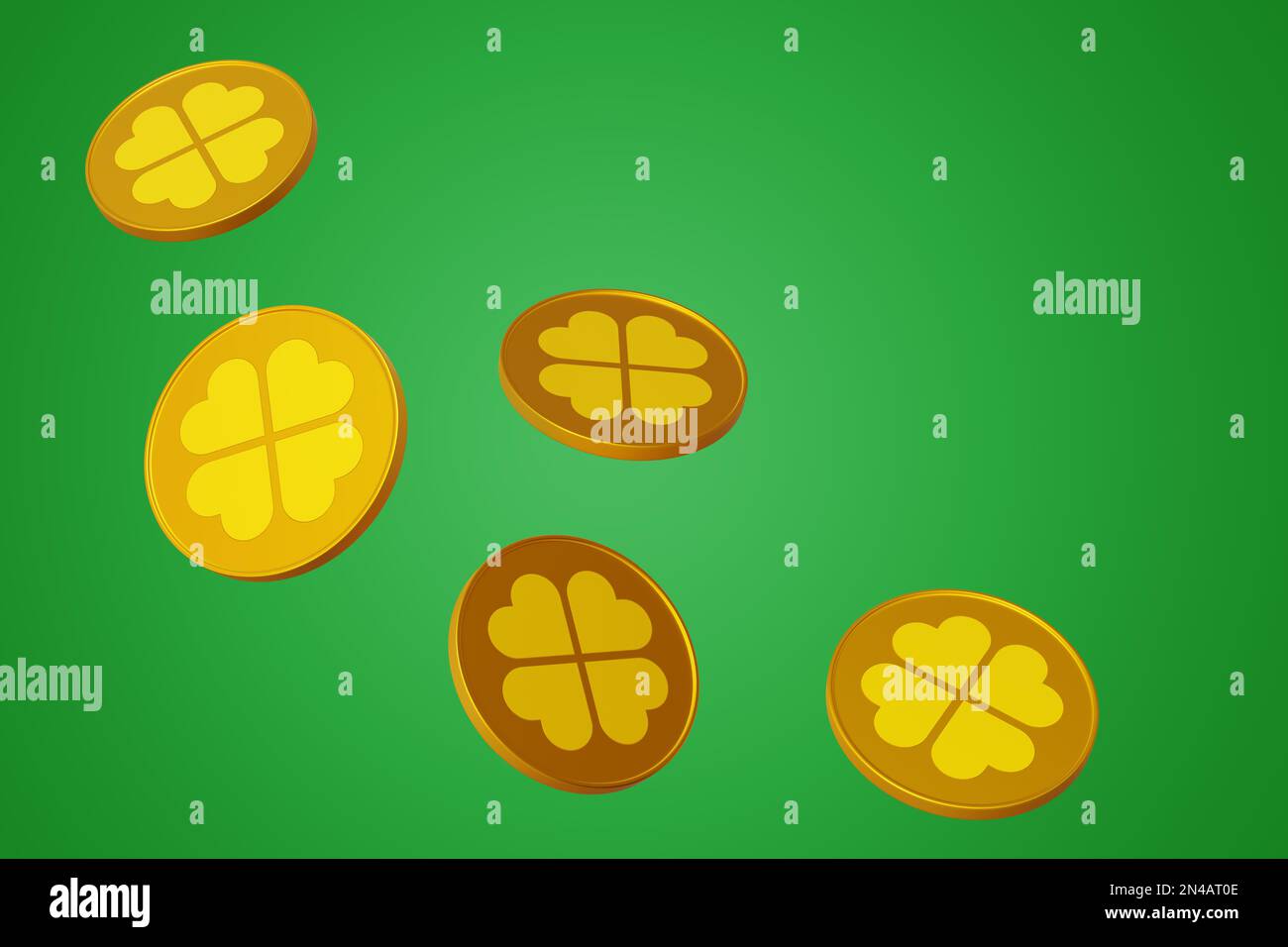 Patrick day. Golden coins with clover on an isolated background. Banner ...