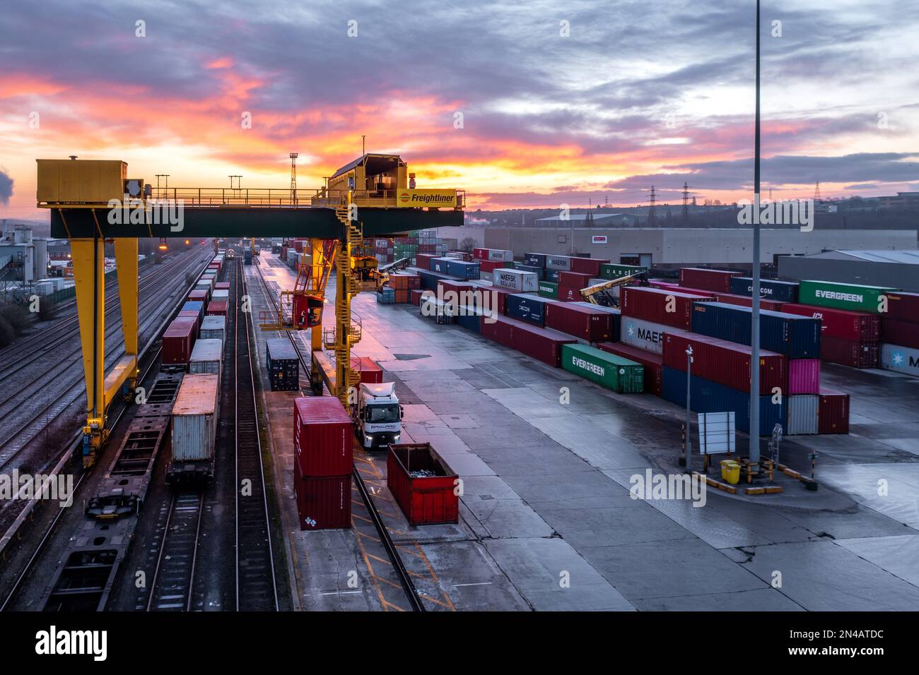 aerial view of Freightliner Intermodal container terminal in Leeds at ...