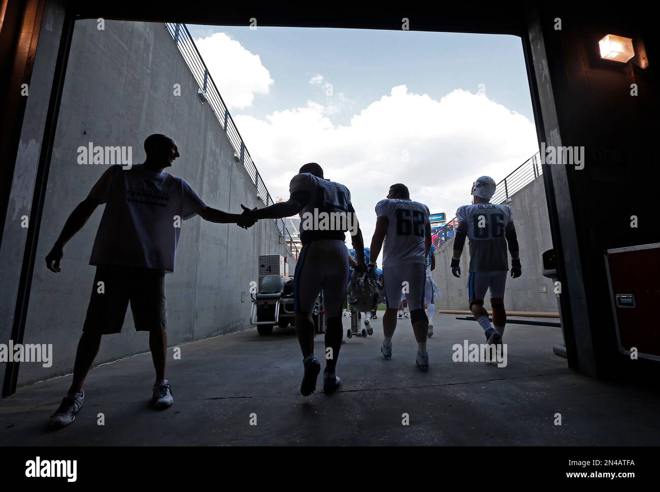 Tennessee Titans players enter LP Field for an NFL football training ...