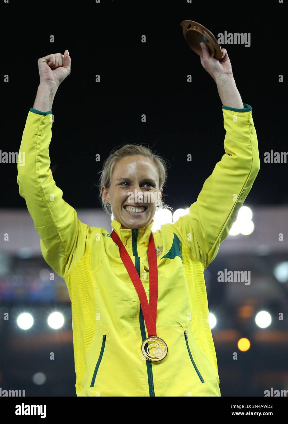 Alana Boyd of Australia waves to the crowd as she wears her gold medal ...