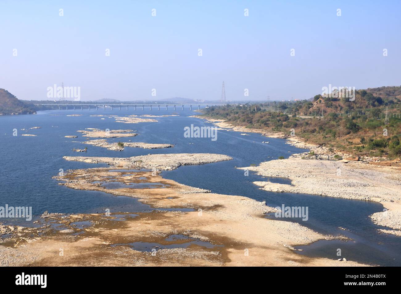 panoramic landscape view of beautiful river Narmada near the Statue of ...