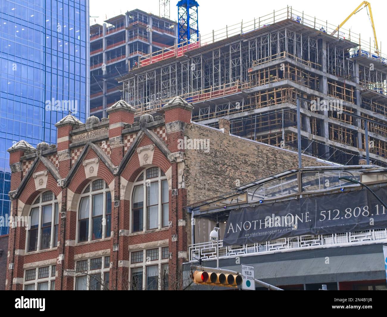 Historic buildings on Austin, Texas Congress Avenue in front of the ...