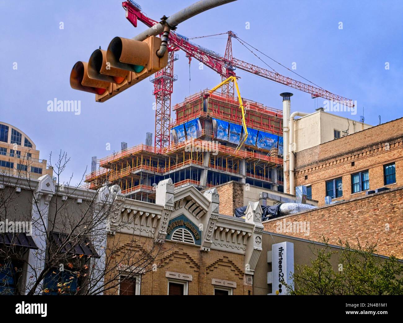 Historic buildings on Austin, Texas Congress Avenue in front of the ...