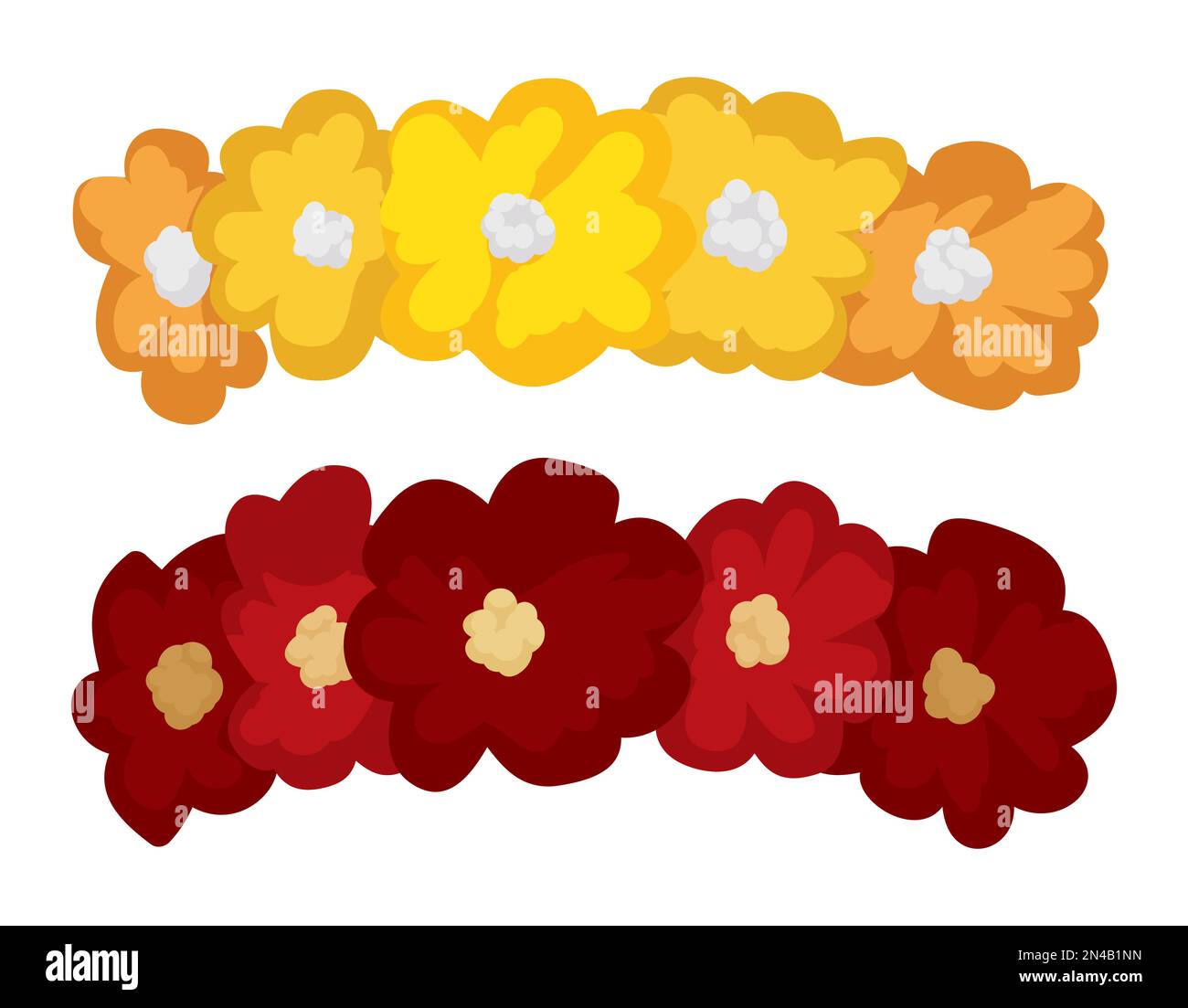Set with two flower arrangements in yellow and red colors in cartoon ...