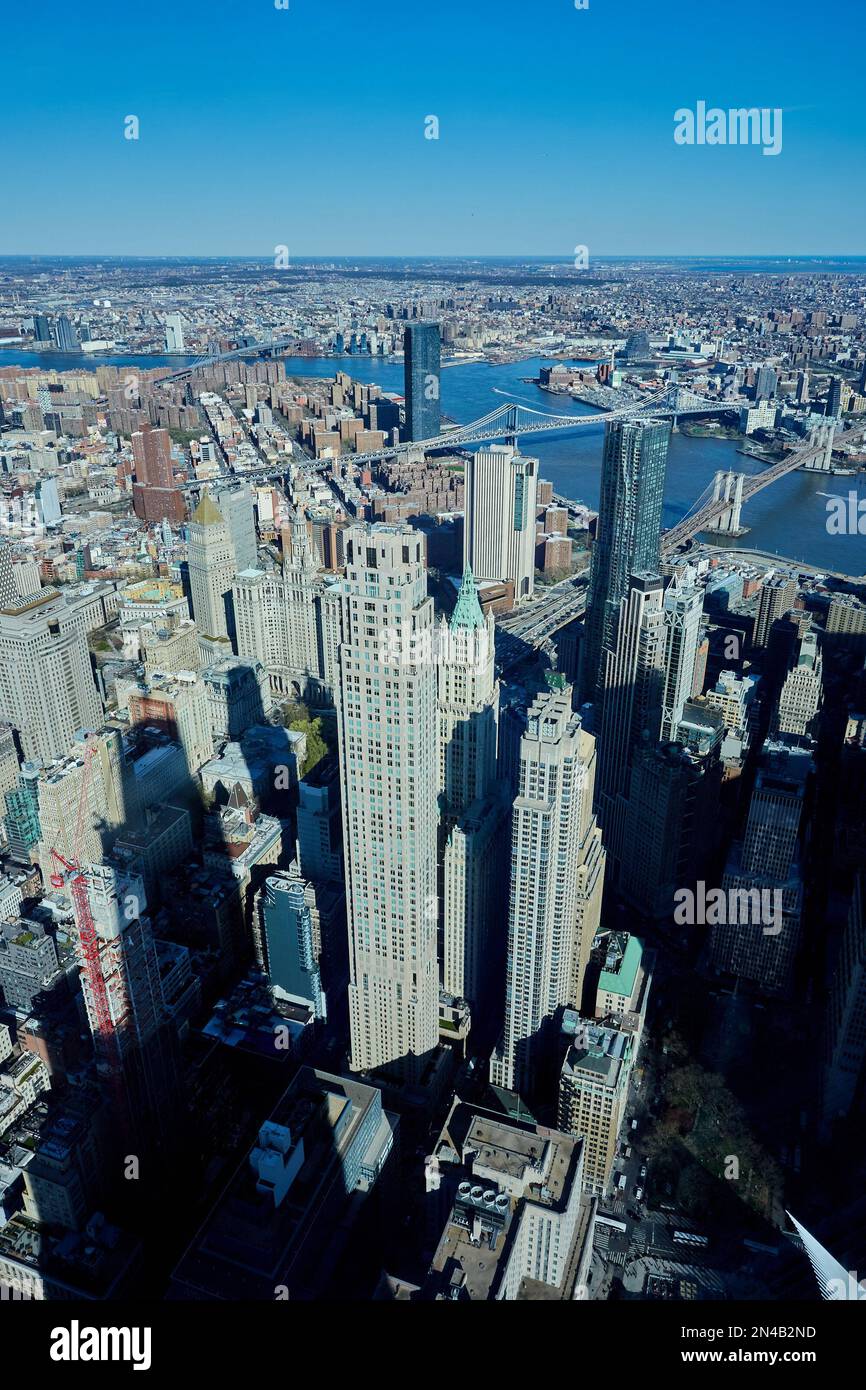View of Downtown New York, Brooklyn Bridge, Manhattan Bridge, and East ...