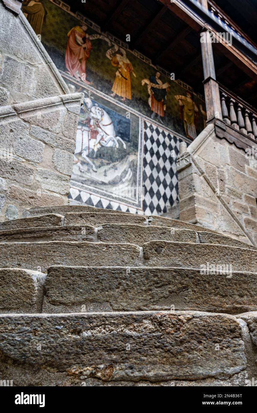 A vertical closeup of the stairs of a medieval castle in Italy Stock ...