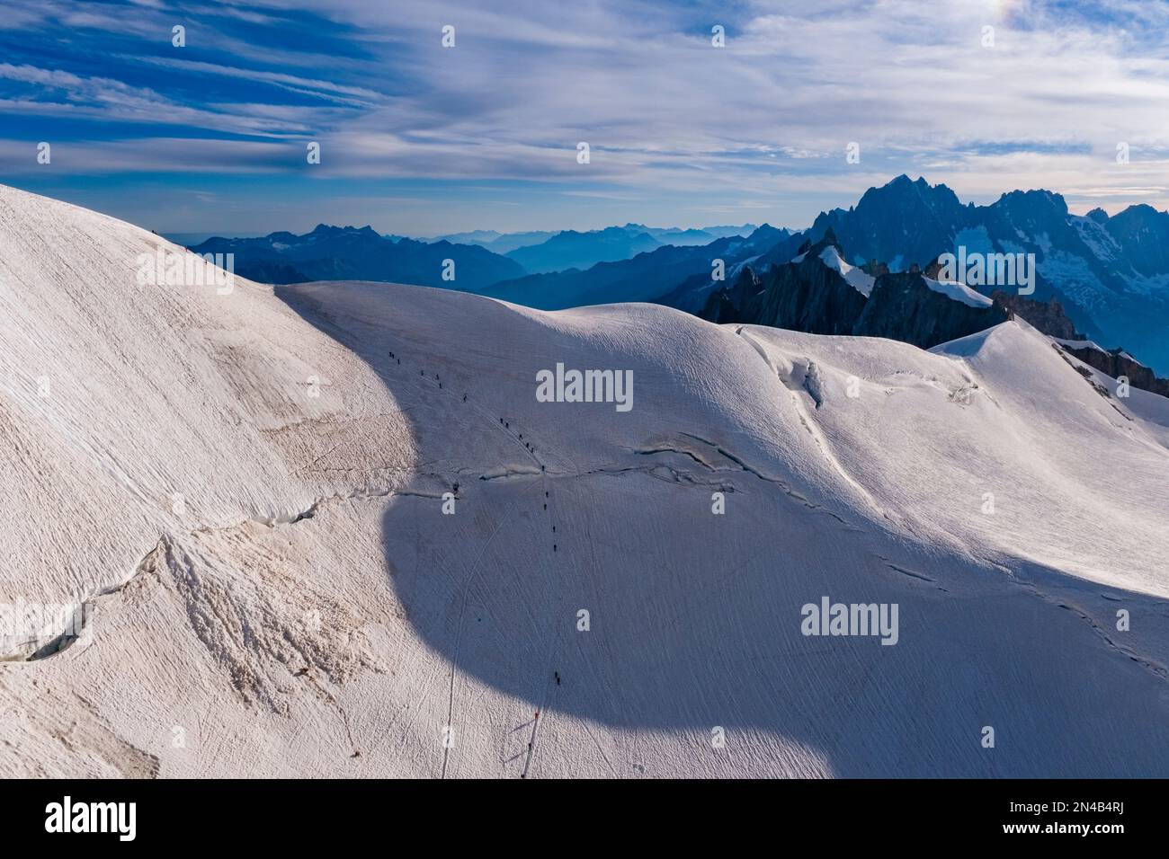 View of the upper part of the Géant Glacier and the eastern Mont Blanc ...