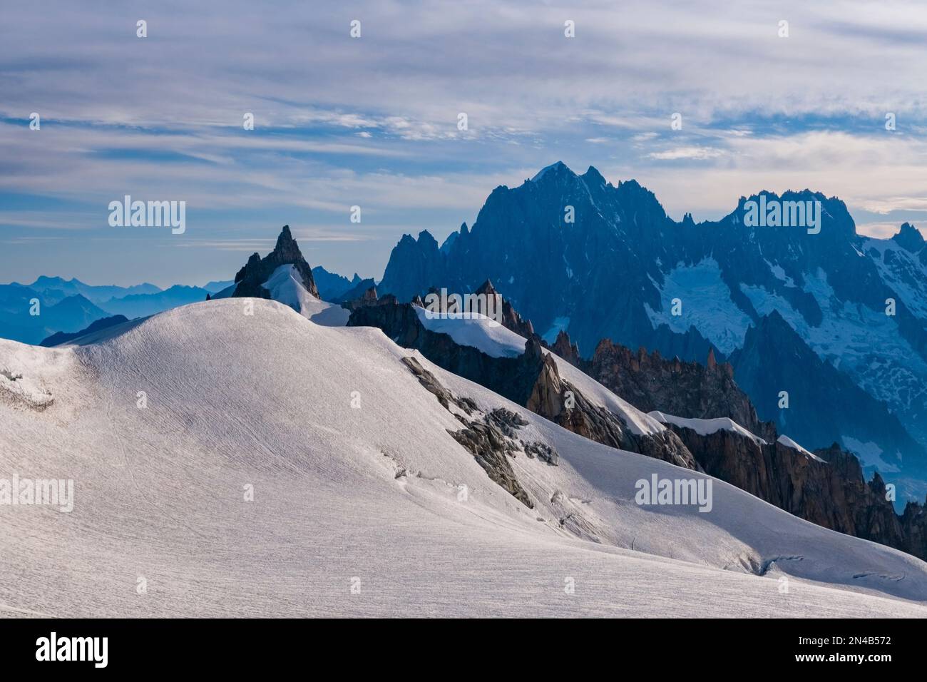 View of the upper part of the Géant Glacier and the eastern Mont Blanc ...