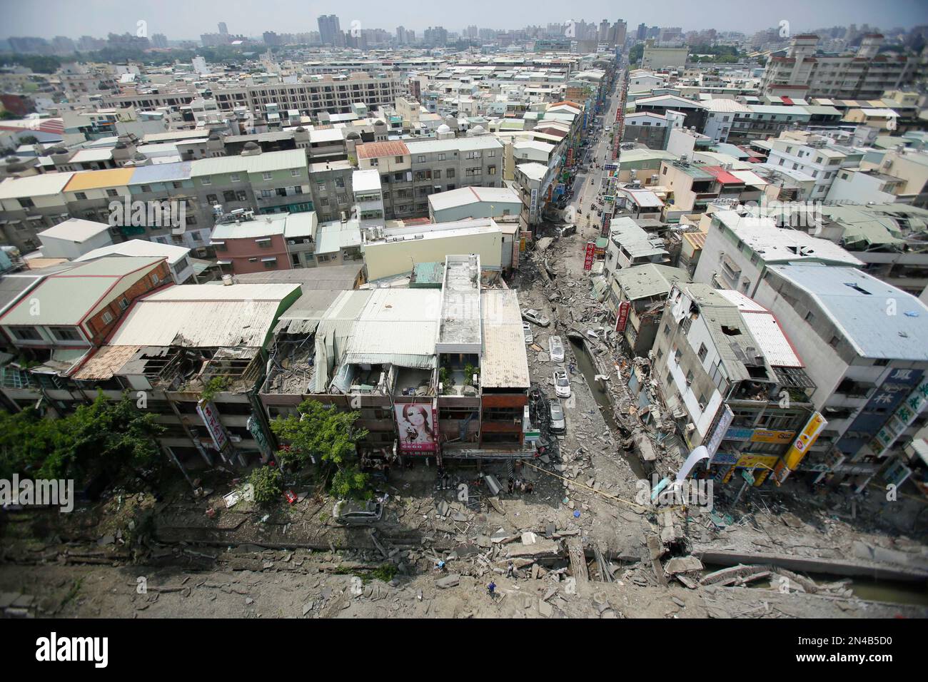 An aerial view shows the damage from a massive gas explosion in ...